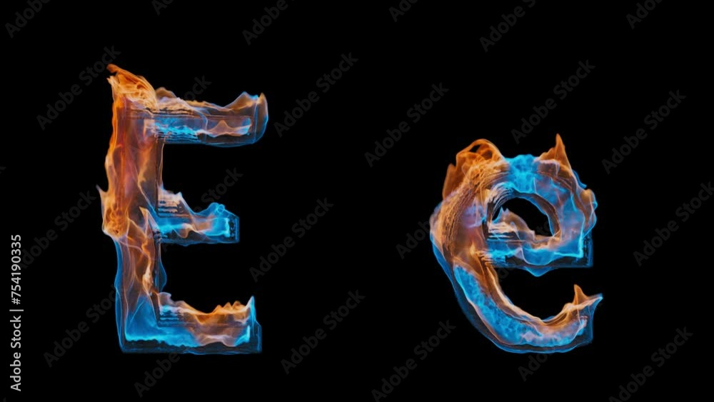 Vidéo Stock 3D letter E appears by fire. Flame, covering the letter ...