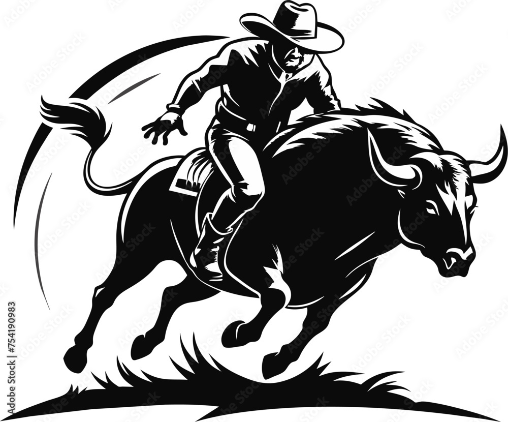 cowboy riding bull logo, Bull Rider logo vector illustration, A rodeo ...