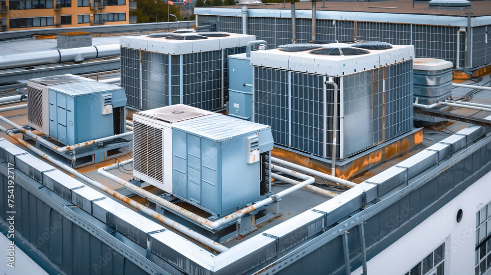 Commercial air conditioning unit heat pumping outdoor unit on building ...