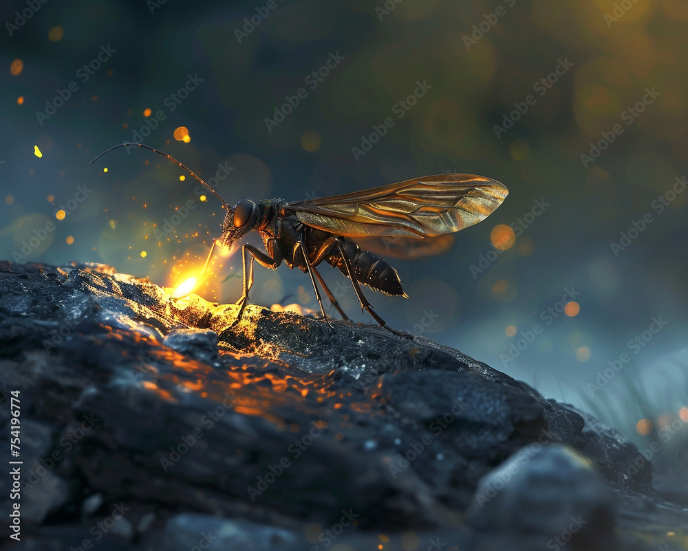 A high definition scene of an insect exploring the embers of the first ...