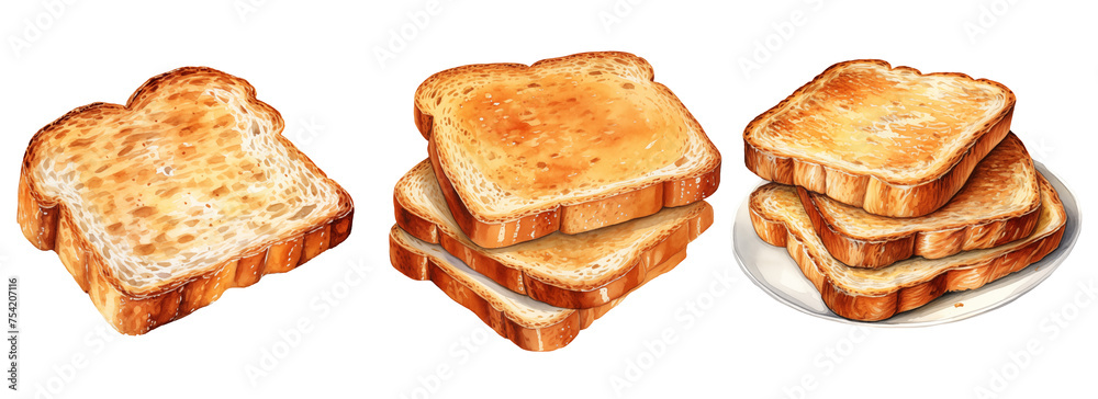 set of three toast bread clipart breakfast snack watercolor ...