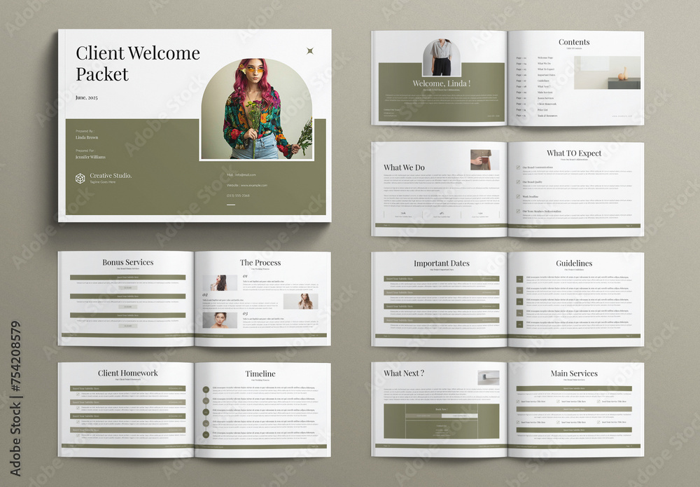 Modelo de Welcome Packet Layout Design Template Landscape do Stock ...