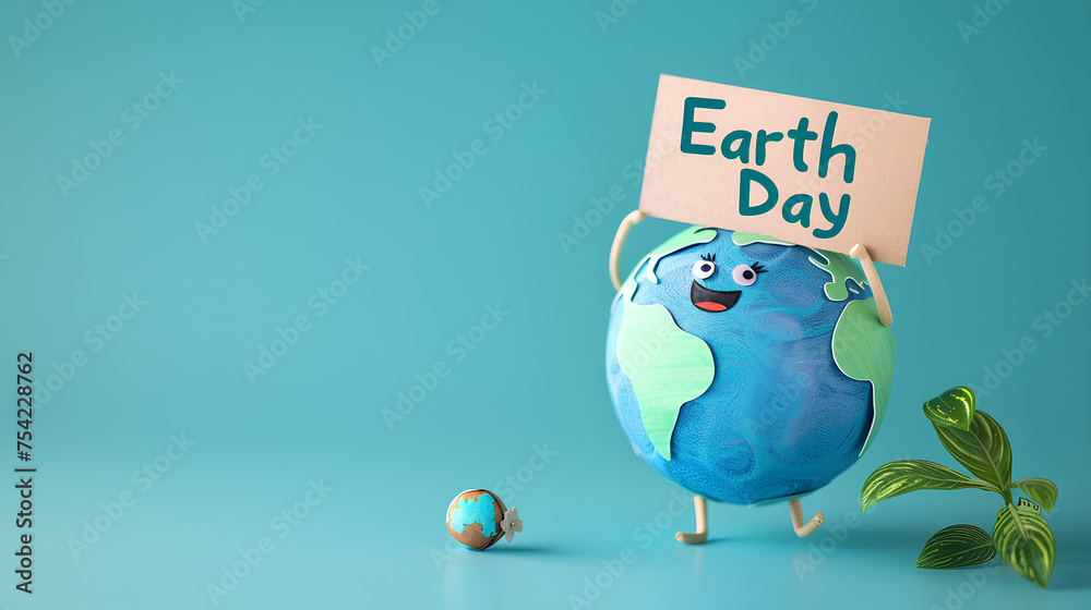 The simplicity of a cartoon Earth holding the Earth Day sign on a ...