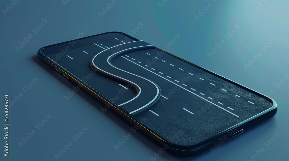 curve road coming out of smartphone. realistic highway design isolated ...