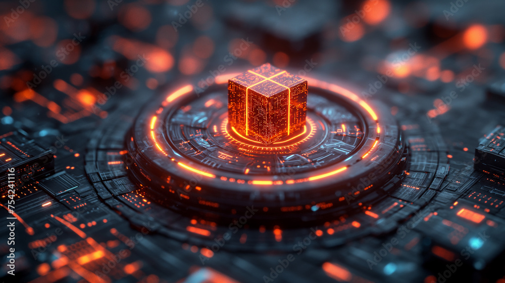 The magic box in digital neon circle. digital box concept. future ...