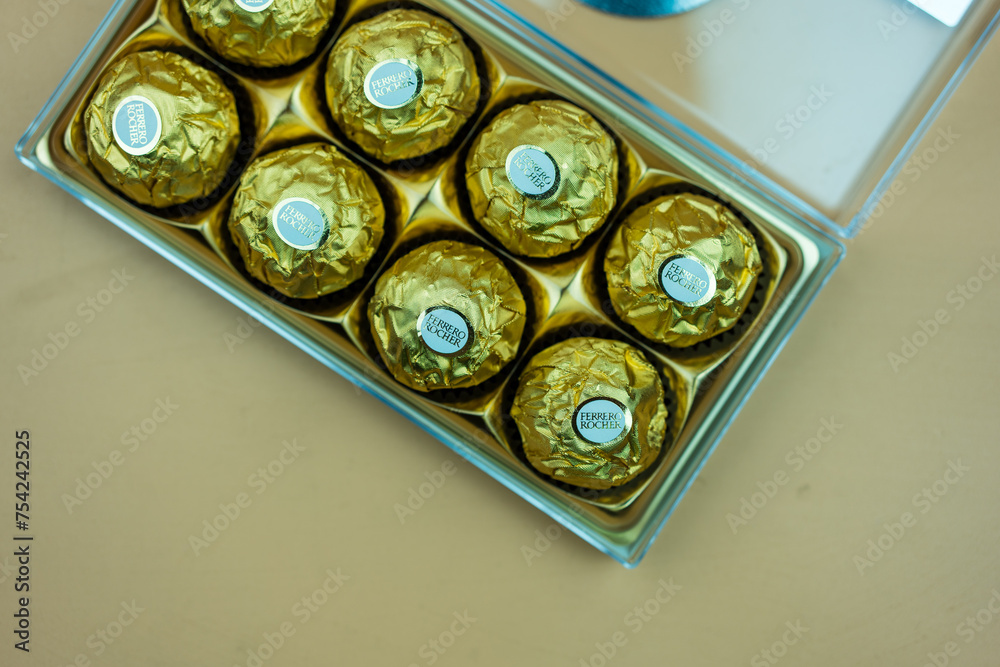 Bangkok, Thailand - March 9, 2024 : Open box of Ferrero Rocher ...