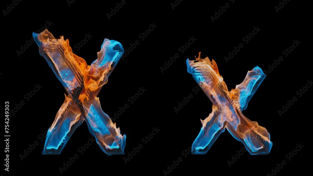 Vidéo Stock 3D letter X appears by fire. Flame, covering the letter ...