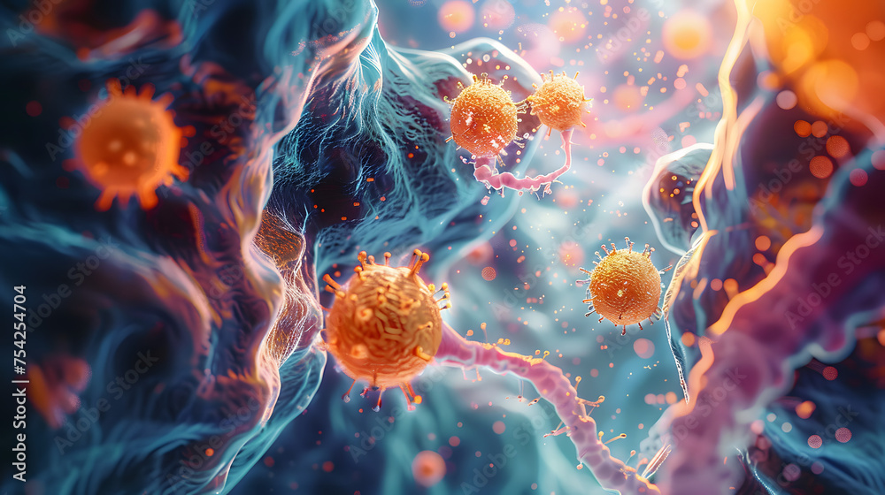 Microscopic view inside cell, banner with abstract background of ...