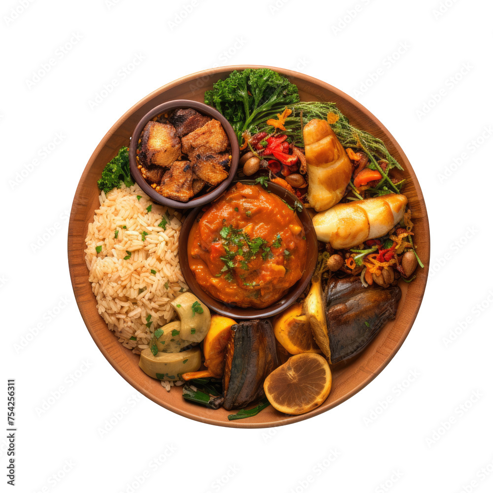 West African food concept. Traditional West African dishes assortment ...