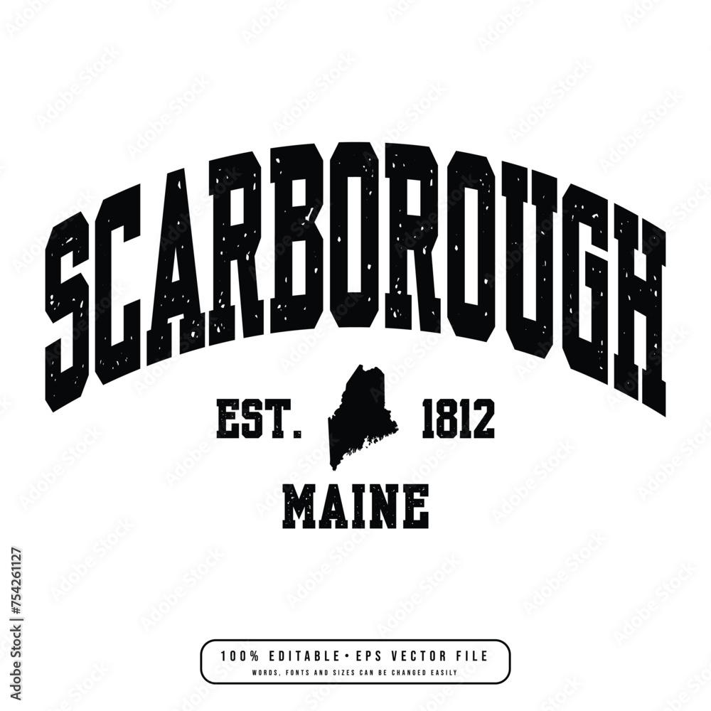 Scarborough text effect vector. Editable college t-shirt design ...