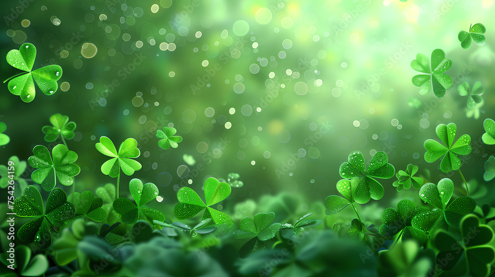 Shamrocks with Dew on Misty Green Background . Fresh green shamrocks ...