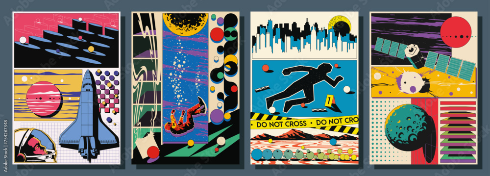 3D Dimensions Space Poster Set. Spacecraft, Astronaut, Space Probe ...