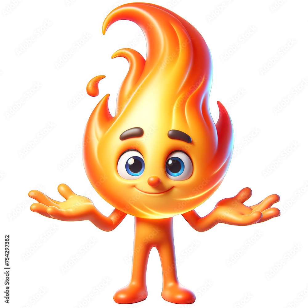 Happy flame mascot design showing the palms of his hands, Cartoon ...