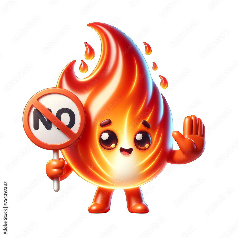 Happy flame mascot design saying NO. Cartoon concept. Flame, fire concept. character concept ...