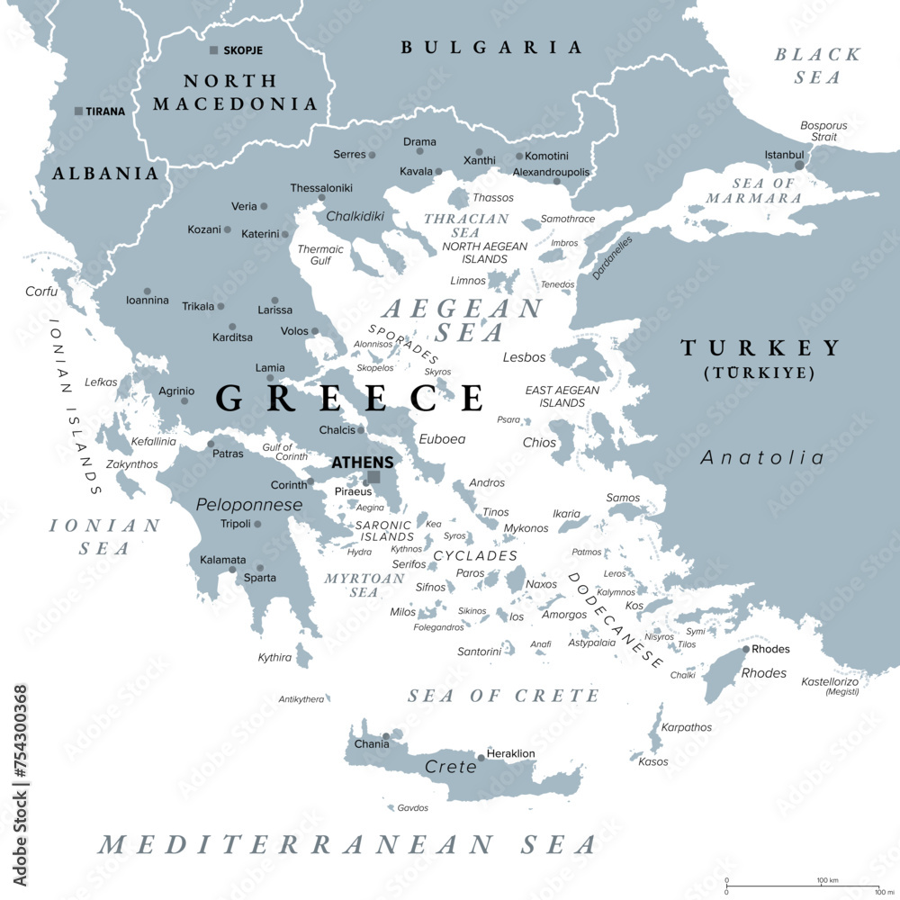 Greece, the Hellenic Republic, gray political map. Country in Southeast ...