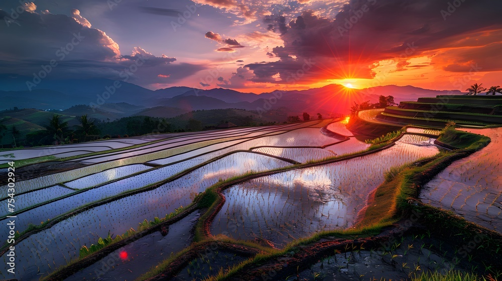 Thailand. Rice terraces agricultural sceneries. Rice fields with asian ...