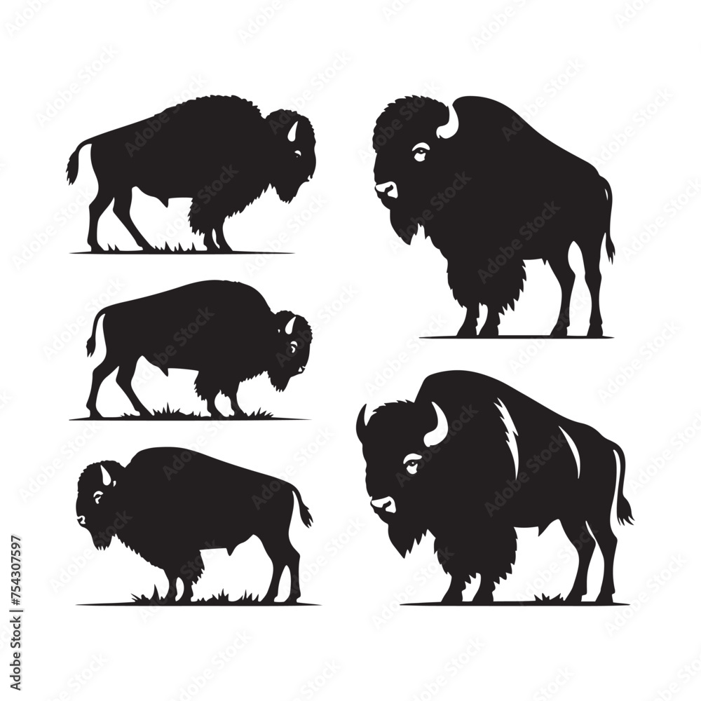 Bison Charge: Vector Silhouette Illustration of Majestic Bison in the ...