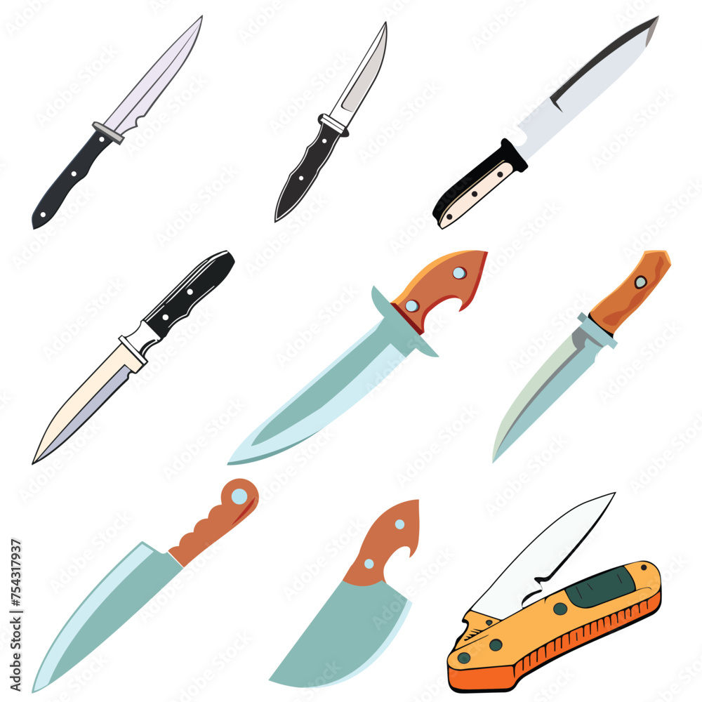set of knife vector designs, fork, knife, camper, camp, barbecue ...