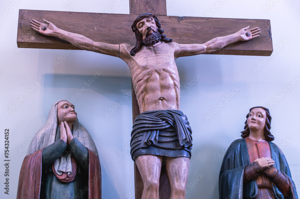 Perm wooden sculpture. A god carved out of wood. Ancient sculptures in ...