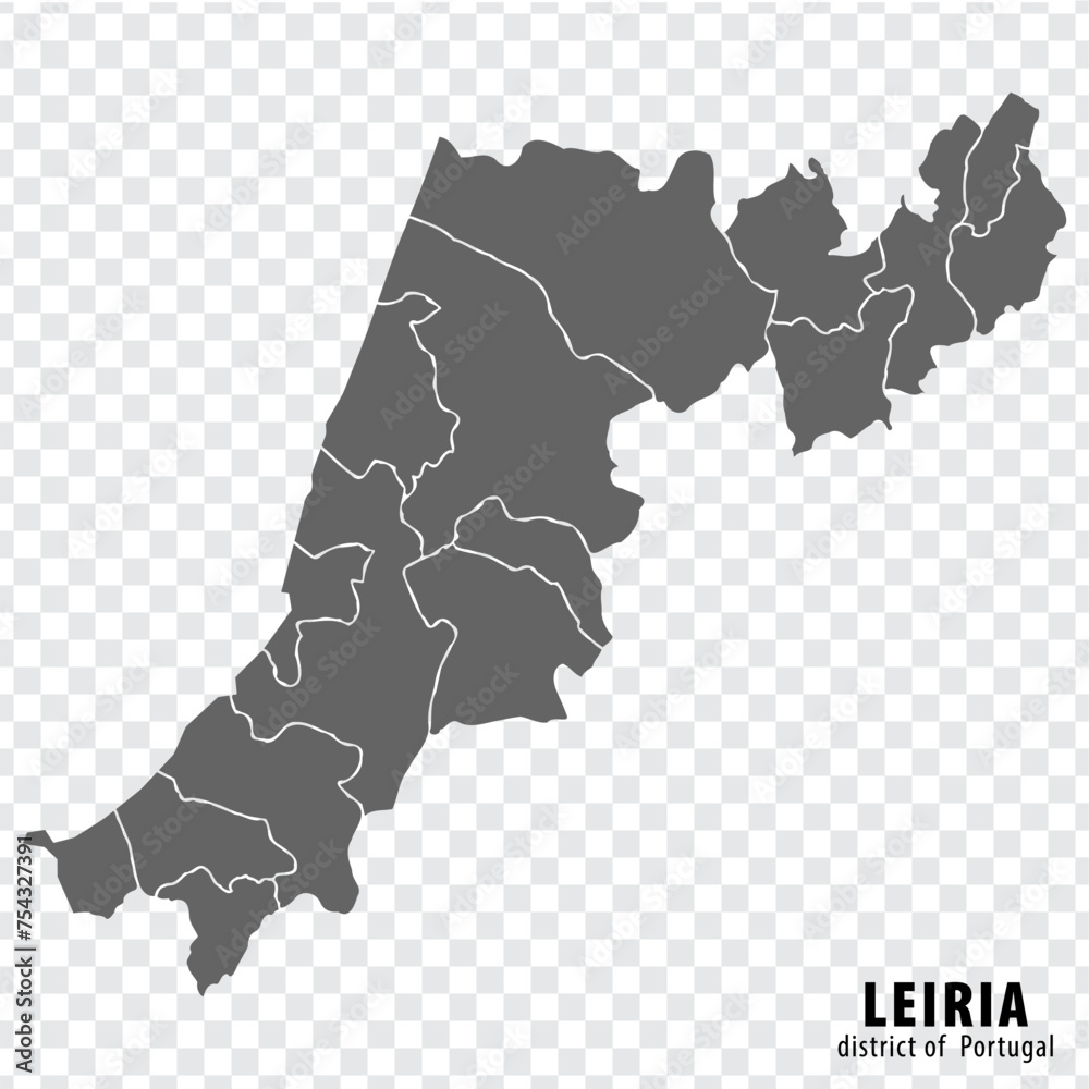 Map Leiria District on transparent background. Leiria District map with ...