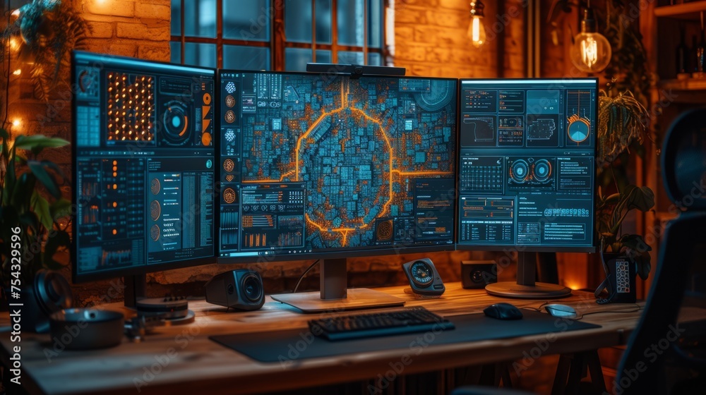 Control Room Monitors Displaying Industrial Process Diagrams Stock ...