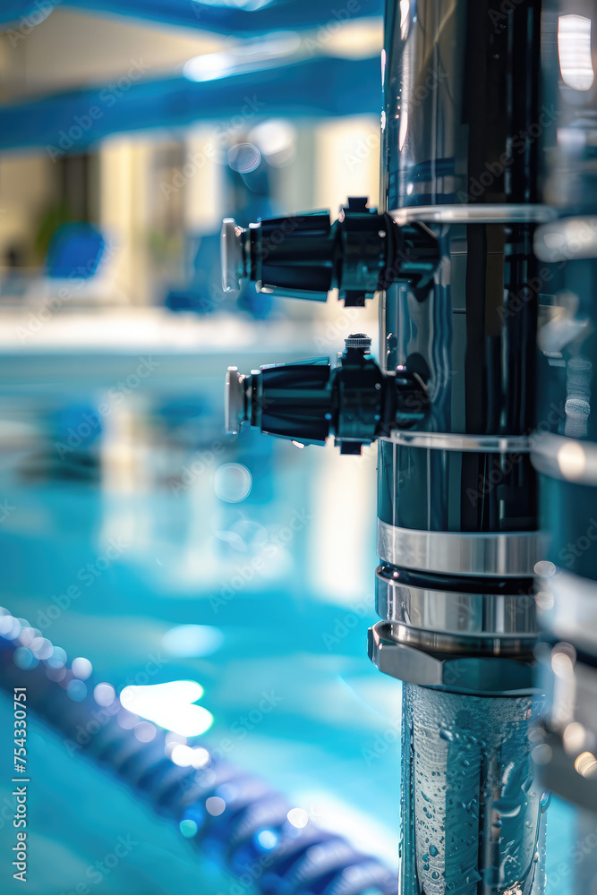 Swimming Pool Water Treatment System. Close-up of chlorine generator ...