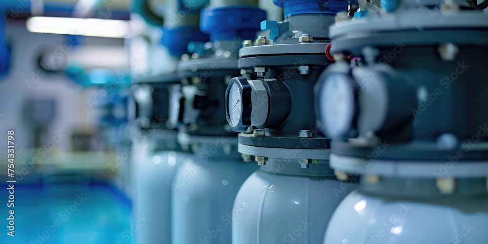 Swimming Pool Water Treatment System. Close-up of chlorine generator ...