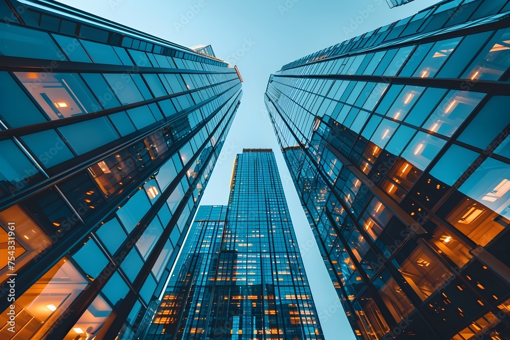 Tall Office Buildings with Glass Facades, To showcase the modern and ...