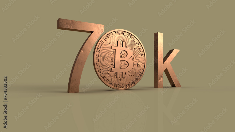 3D render of the number 70k as a symbol for Bitcoin (BTC) and its new ...
