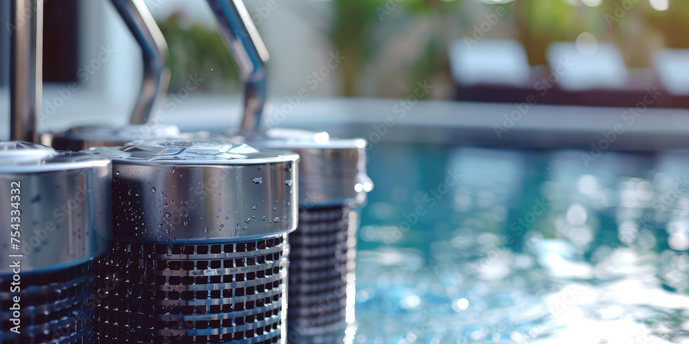 Swimming Pool Water Treatment System. Close-up of chlorine generator ...