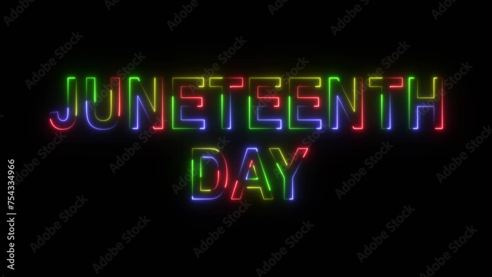 Juneteenth Animation with multicolor glowing text effects and neon sign ...