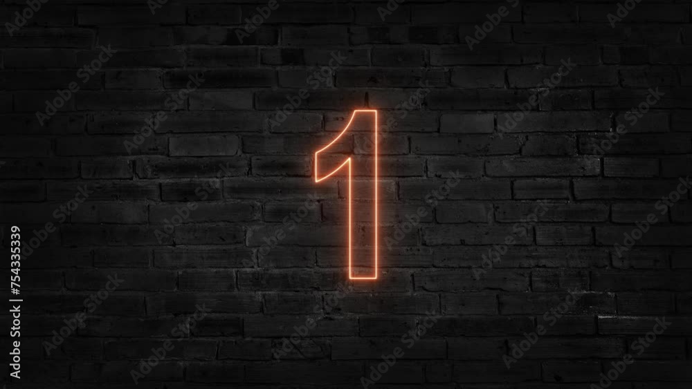 Bright neon glowing number 1, 2, 3, light pink blue color symbol ...