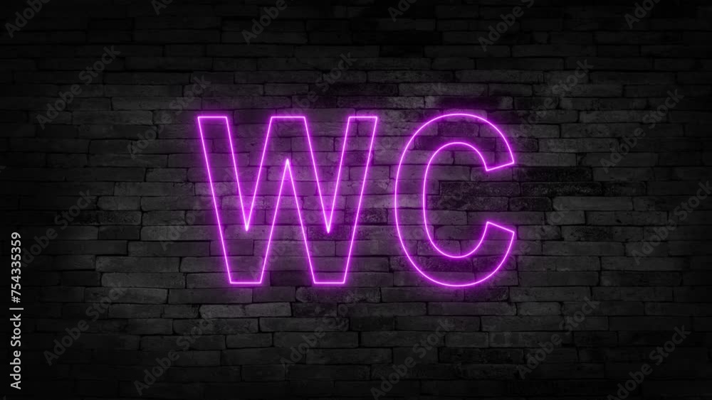 Аnimation neon sign WC, Toilet, Restroom on black background in looped ...