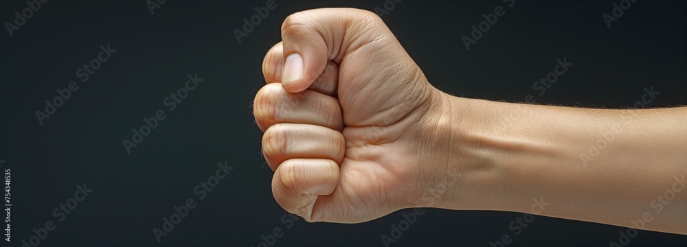 A fist is lifted, clinched. a representation of power, rebellion, and ...