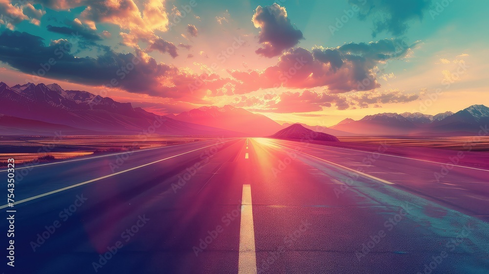 Retro future of the 80s. 1980s retro futuristic background style. Road ...