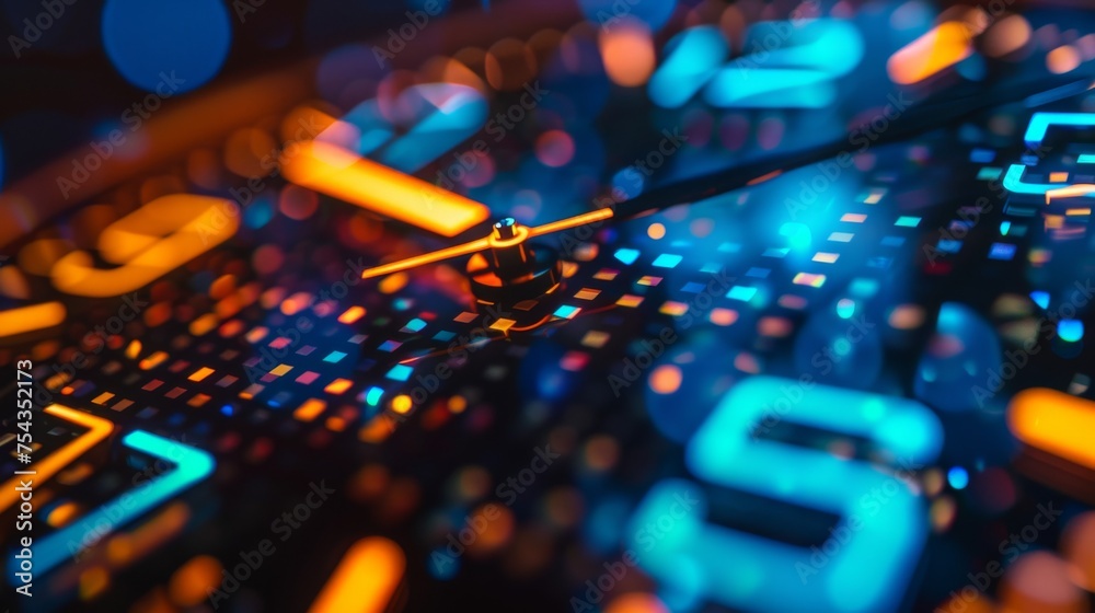 Neon-lit watch face representing the fusion of technology and time ...