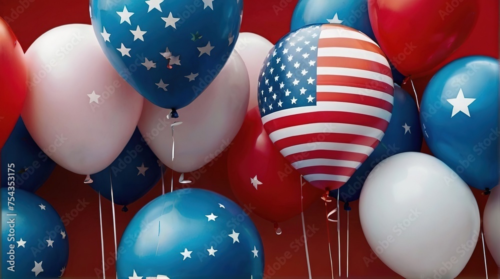 Patriotic balloons of red, white and blue colors, balloons in the ...