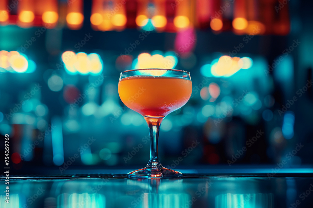 Cocktail Close-up: A tightly framed shot of a single cocktail glass ...