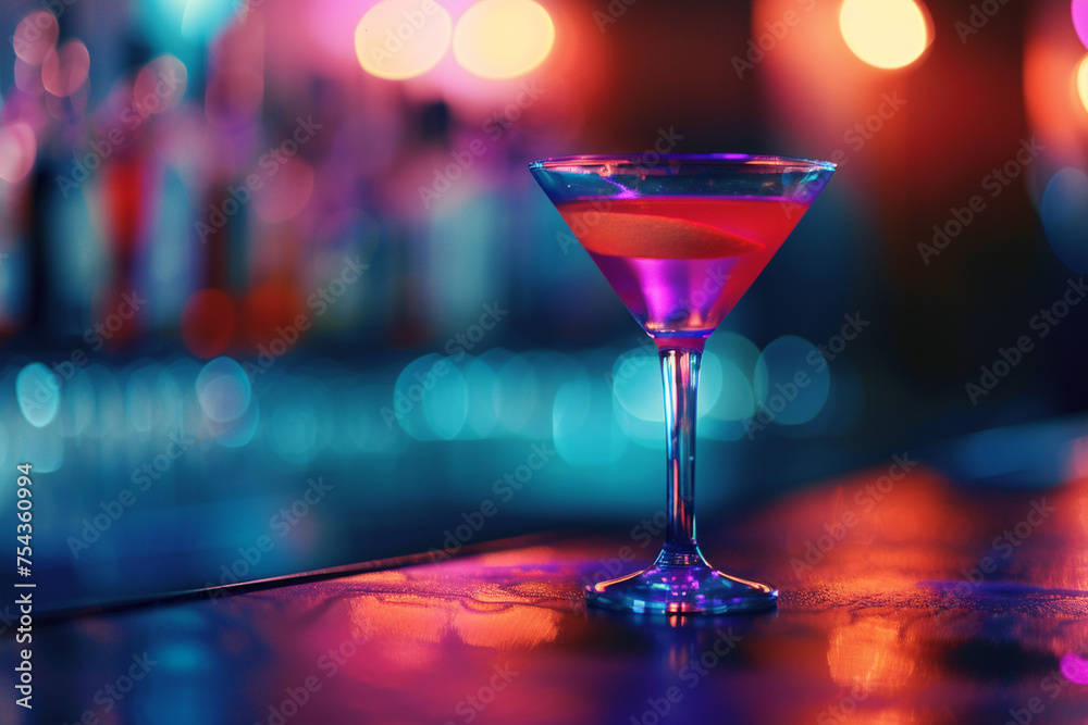 Cocktail Close-up: A tightly framed shot of a single cocktail glass ...