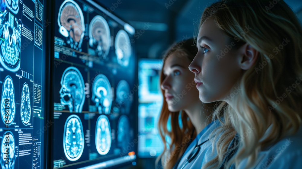 Human head on CT scan with brain background. Overlay on old paper ...