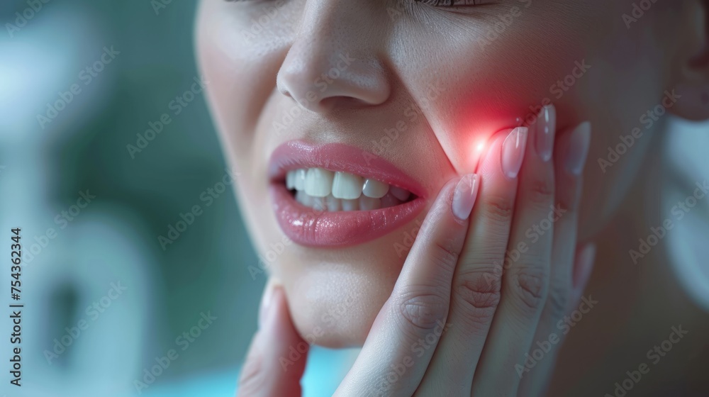 a toothache. A person gripping their jaw with evident discomfort ...