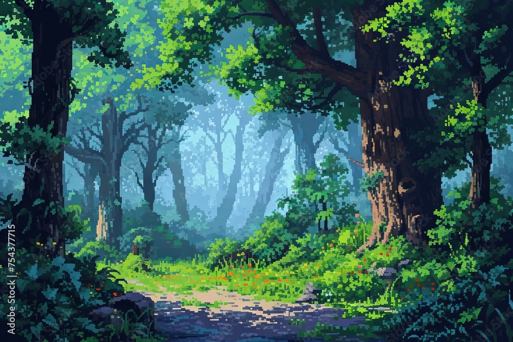 Abstract pixelate landscape background. Abstract pixelate forest ...