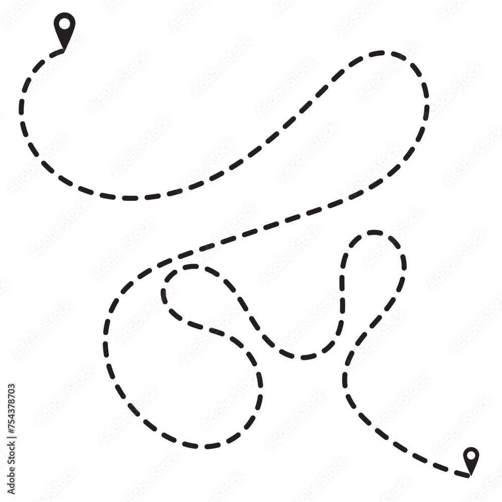 Route icon between two points with dotted path and location pin ...