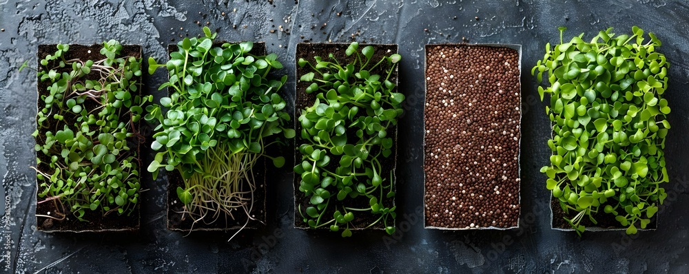 Identifying microgreen seeds flat lay before planting. Concept ...