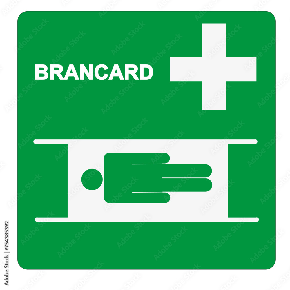 Panneau carré sur fond vert indiquant l'emplacement d'un brancard avec ...