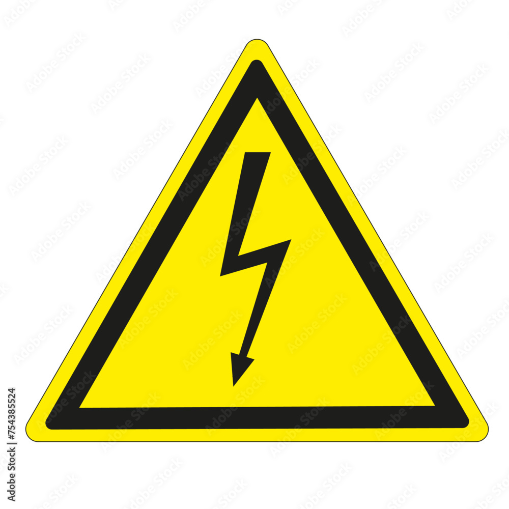 Poster Panneau triangulaire à fond jaune et entourage noir avec éclair ...
