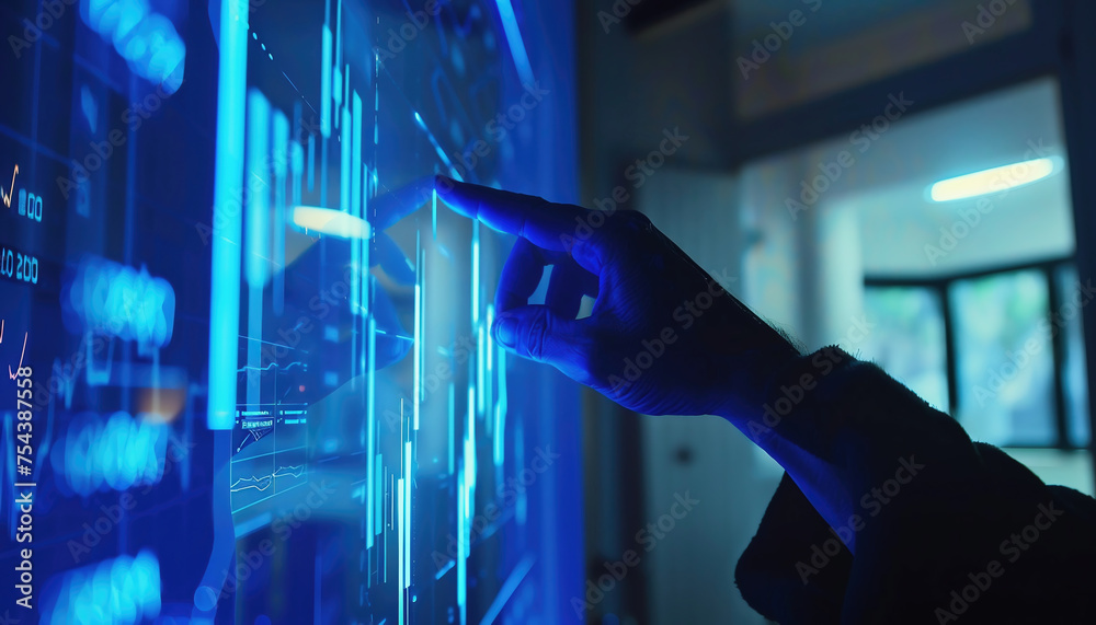 Hand pushing button on an interface. Hand of the person with a computer ...