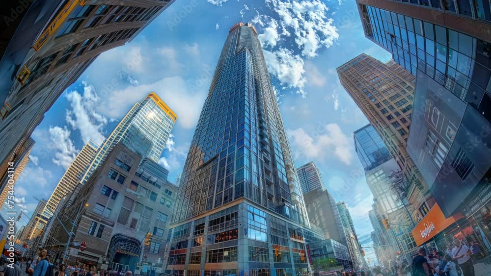 a 360 lens of a city street with skyscrapers Stock Video | Adobe Stock