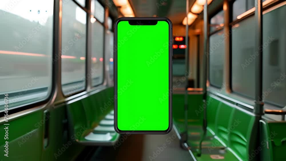 Vidéo Stock mobile telephone with green screen in tram chroma key ...