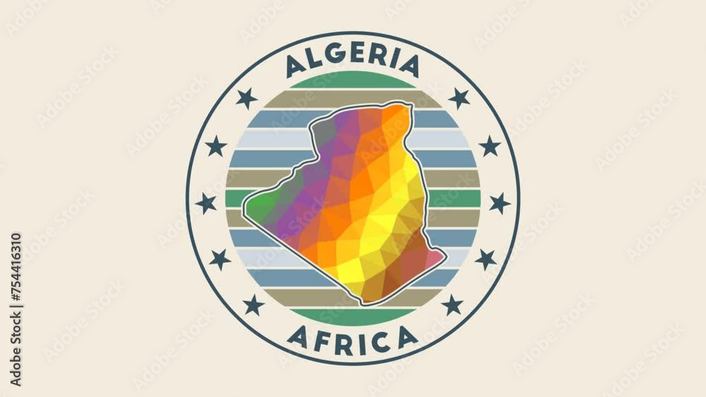 Algeria intro video. Badge with the circular name and map of the ...
